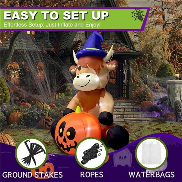 Holiday | 5ft Halloween Inflatable Witch Hat Highland Cow Holding ...